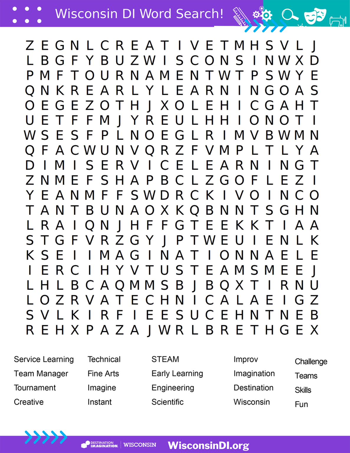 Wisconsin DI Word Search – Wisconsin Destination Imagination