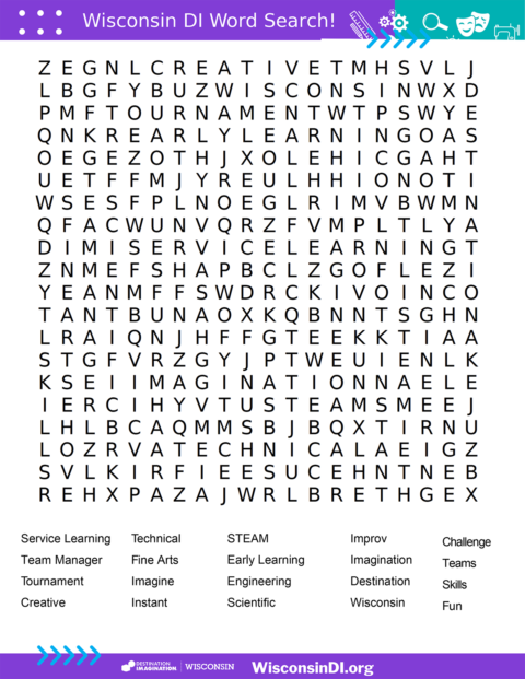 Wisconsin DI Word Search – Wisconsin Destination Imagination